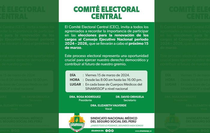 Comité Electoral Central (CEC), invita a todos los agremiados a ...